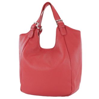 modamoda.de T227 Damen Shopper Schultertasche Leder Large handmade in Italy, Farbe:Rubinrot
