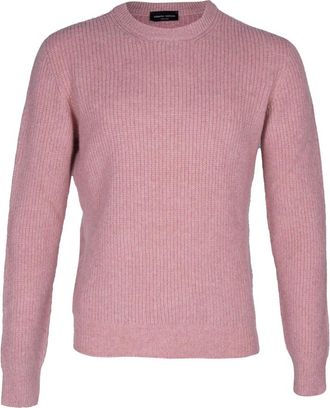 Roberto Collina Homme, Pulls, Rose, Taille: 2XL Girocollo Classico a Costa Fine