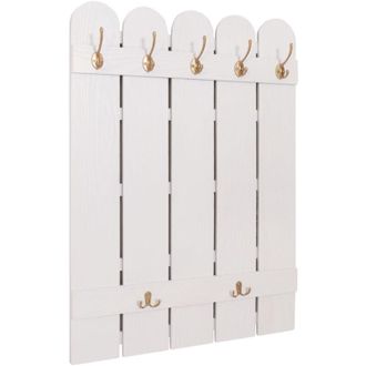 Hhg Portemanteau mural 981, panneau de vestiaire, paulownia 7 crochets 86x60cm, blanc