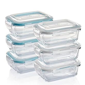 Grizzly Bo&icirc;te Alimentaire en Verre Herm&eacute;tiques avec Couvercles Lot de 6 Rectangulaires 370 ml - Bo&icirc;tes Conservation Sans BPA