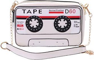 Kawaii-Story LB-6076-1 Sacoche, Sac &agrave; bandouli&egrave;re, Sac &agrave; main pour femme en PU Motif Walkman Style r&eacute;tro Blanc 18 cm