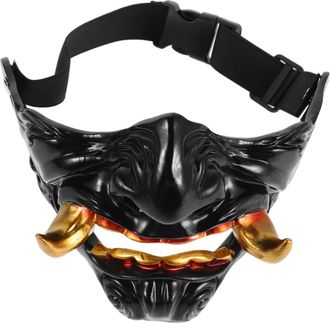 PartyKindom Teufelsmaske Für Maskenbälle Oni-teufelsmaske Gruselige Cosplay-Maske Aus Harz Japanische Oni-Maske Gruselige Halbgesichtsmaske Für Halloween Und Part