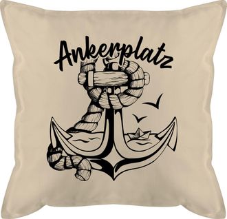 Shirtracer Kissen 50x50 - Statement - Ankerplatz mit Anker und Papierboot - 50 x 50 cm - Beige Natur - strandkorbkissen Statement-Kissen Statements maritim zierk