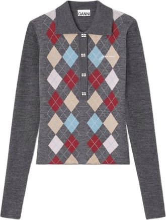 Ganni Femme, Pulls, Noir, Taille: 38 FR Pull Polo Imprim&eacute;