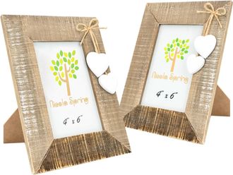 Nicola Spring Freistehende Fotorahmen passend f&uuml;r Fotogr&ouml;&szlig;e 10 x 15 cm (4 x 6 Zoll) - 2er-Pack - rustikale wei&szlig;e Herzfensterl&auml;den, Naturholz-Bilderrahmen, freistehe