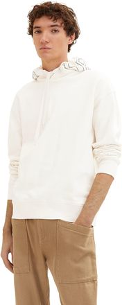 Tom Tailor Herren Basic Hoodie mit Kapuzenprint 1033171, 15221 - Offwhite, S