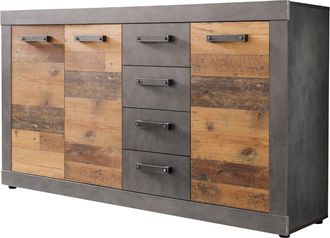 Trendteam Indy - Kommode - Graphit Grau/Alteiche - 4 Schubladen, 4 Fächer - (BxHxT) 151 x 86 x 37 cm - Sideboard in rustikaler Optik