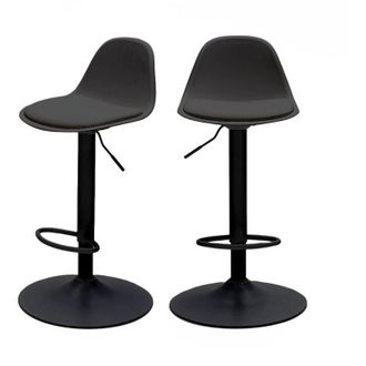 DRAWER Lot de 2 chaises de bar r&eacute;glables en simili et m&eacute;tal H61-83cm - Noir - Tebar