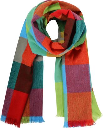 Glamexx24 Schal Damen Winter Kariert Schal, Strickset Schal &uuml;bergro&szlig;er Quadratisch Deckenschal Halstuch Streifen Muster Fransen Ponch, Rot-Blau-Gruen