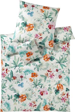 Elegante Mako-Satin Bettw&auml;sche Tropical blau/t&uuml;rkis 1 Bettbezug 135 x 200 cm + 1 Kissenbezug 80 x 80 cm