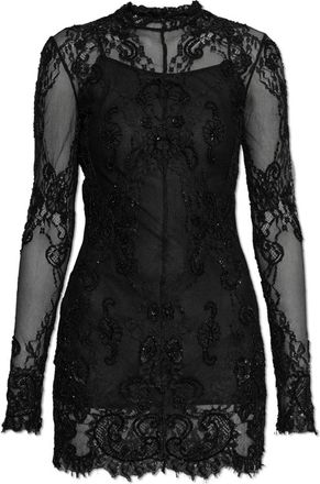 Blumarine Robe en dentelle avec sequins scintillants - Femme - Robes - Noir - Taille: 34 FR