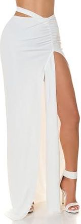 Koucla Jupe de fête taille haute, longueur au sol, avec découpes et fente pour les jambes, Blanc., XL