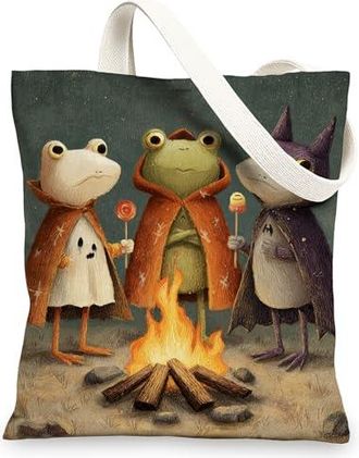 Generic Sacs fourre-tout en toile amphibien, motif animal fantaisie, sacs dépicerie réutilisables, amusants légers et lavables en toile B, Multicolore, 13x15 