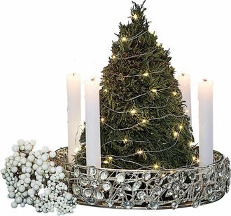 Loberon Kerzenhalter Hope, für Vier Stabkerzen, hochglänzend, mit glitzernden Glassteinen geschmückt, Adventskranz, Weihnachten, Weihnachtsdeko, Eisen, Glas, 