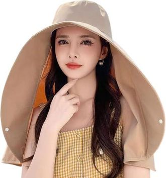 Generic Chapeau de plage pour femme | Chapeau de protection solaire &agrave; large bord - Cache-cou respirant anti-UV pour concerts, p&ecirc;che, pique-nique, golf, baseba