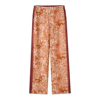 Oltre Gemusterte Palazzo-Hose aus Satin - - Trousers - Damen - Orange - 2XL