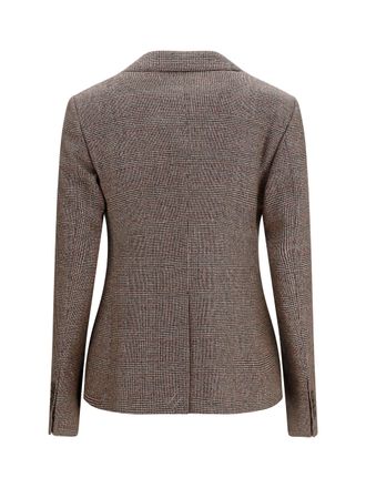 Burberry Womens Single-Breasted Wool And Linen Blazer Soap Beige-Brown Chk Blazers & Vests Beige/brown