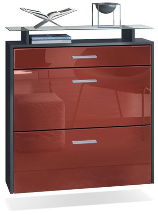 Vladon Schuhschrank Malea, Anthrazit matt/Bordeaux Hochglanz - hängender Schuhkipper für 16 Paar Schuhe (89 x 96 x 23 cm)