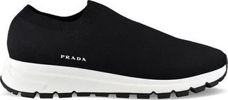 Prada Low-Top Sneaker - Black Mesh Slip-On Sneakers With Embossed Logo - Gr. 44 (EU) - in Schwarz - f&uuml;r Damen