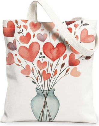 Generic Sacs fourre-tout r&eacute;utilisables en toile pour la Saint-Valentin, motif floral, sacs d&eacute;picerie, l&eacute;gers et lavables pour le shopping, les voyages, la pla