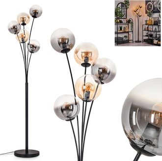 HOFSTEIN Stehleuchte Gastor, Stehlampe aus Metall/Glas in Schwarz/Bernstein/Rauch/Klar, Leuchte im Retro/Vintage-Design mit Schirmen aus Glas (Ø 15 cm) u. Fußs