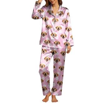 Generic Pyjama doux et &eacute;l&eacute;gant : pyjama confortable &agrave; manches longues avec motif unique pour des v&ecirc;tements de nuit relaxants et confortables, Rose, XXL
