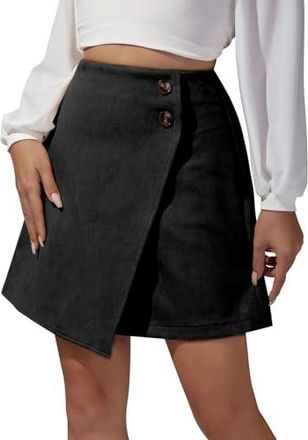 Generic Jupe-short moulante en faux daim pour femme - Jupe crayon basique &eacute;lastique boutonn&eacute;e - Extensible - Amincissant - Jupe irr&eacute;guli&egrave;re, d&eacute;contract&eacute;e - &Agrave; 