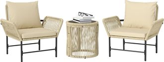 OUTSUNNY Polyrattan Gartenmöbel Set, 3-teilig Sitzgruppe für 2 Personen, wetterfest Gartenlounge mit 2 Stühle, Sitzkissen, Beistelltisch, Outdoor Lounge Balkon