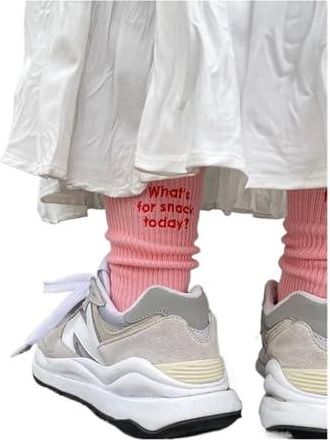 Generico Chaussettes en coton avec lettre brod&eacute;e, chaussettes de printemps mi-mollet pour femme (2 paires), Orange Pink, 35-40