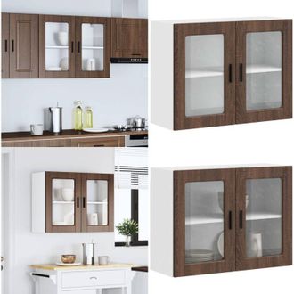 vidaXL K&uuml;chen-H&auml;ngeschrank mit Glast&uuml;r Porto Braun Eichen-Optik - Vidaxl