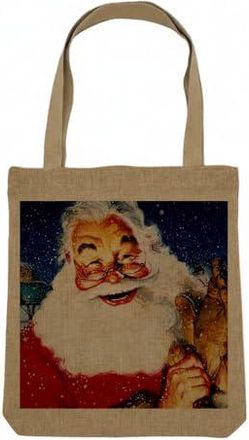 Fabulous Sac Shopping Tote Bag Aspect Lin - Pere Noel Neige Traineau Peinture Vintage Retro - Sac de Courses Toile Epaisse 360g Beige Naturel Cabas Port&eacute; Epaul