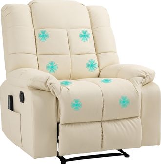 HOMCOM Relaxsessel Massagesessel Fernsehsessel mit Liegefunktion Vibration Fußteil Seitentasche, TV Sessel Liegesessel Ruhesessel für Wohnzimmer, Cremeweiß