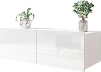 Mirjan24 TV Schrank Calabrini 100 BR03, TV Lowboard mit Grifflose Öffnen, Fernsehschrank Hängeschrank Hochglanz Matt Wohnwand (Weiß/Weiß Hochglanz)