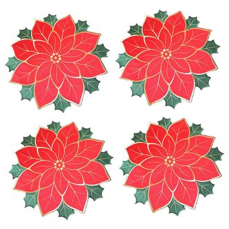 Artibetter 4st&uuml;cke Platzset mit Weihnachtsstern-Motiv Tischset aus Strapazierf&auml;higem Material Essunterlage f&uuml;r Teller Wiederverwendbares Isolier-platzset Telleru