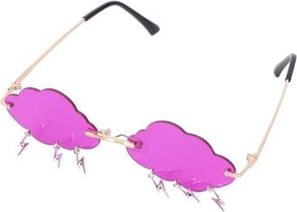 Garneck Lunettes de Soleil sans Monture Originales pour Homme et Femme Forme Nuage et &Eacute;clair pour Soir&eacute;es Protection Solaire Gris Violet
