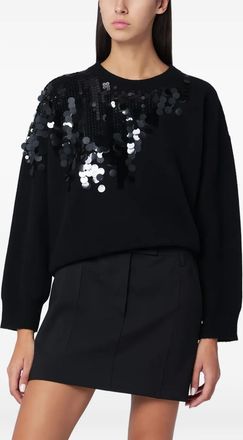 Roberto Collina pull orné de sequins à col rond - Noir