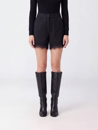 Ganni Nadelstreifen-Shorts aus Baumwollmischung mit Spitzeneins&auml;tzen