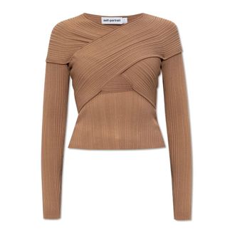 Self Portrait Femme, Tops, Beige, Taille: 40 FR Top c&ocirc;tel&eacute; &agrave; manches longues