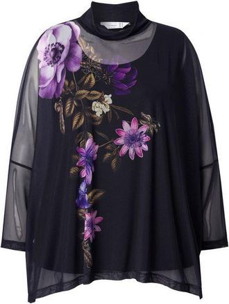 Miamoda Longbluse Mesh-Bluse oversized Blumenmotiv blickdichtes Top