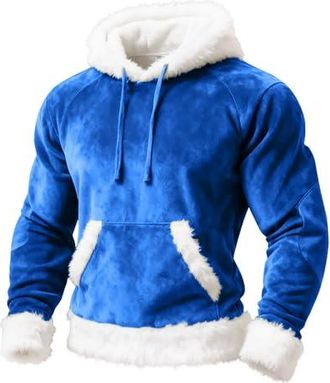 Generic Sweat à capuche unisexe en polaire pour couple, pull doux à une couche avec capuche réglable, manches longues avec poche kangourou, bleu, 3XL