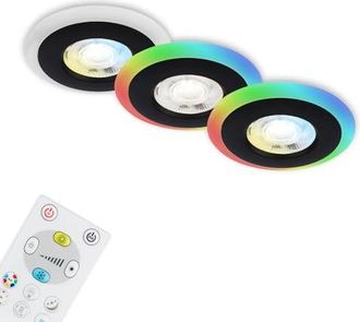 Briloner Leuchten - 3er Set Einbauleuchten Decke LED, LED Lichtring RGB CCT, Einbaulampen flach, Einbaustrahler Bad, Badeinbaustrahler IP44, Schwarz, 84x34 mm 