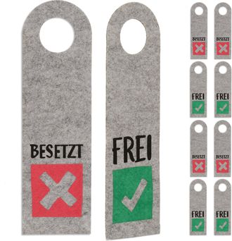 Relaxdays Türschild Besetzt Frei, 10er Set, WC Schild zum Aufhängen, beidseitig, Bad & Büro, Filz Türhänger, grau