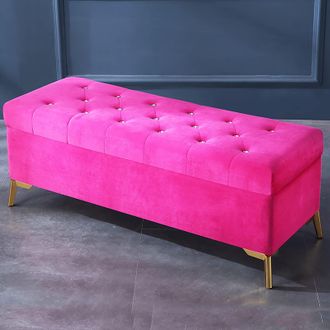 Generic Luxuriöse Samt-Sitzbank Mit Kristallknöpfen - Fußhocker Am Bettende for Wohnzimmer Und Schlafzimmer (60-100 cm)(Pink,100x42x45cm)