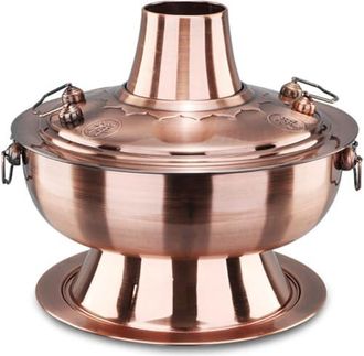 Generic Shabu Shabu Casserole vintage en cuivre avec chemin&eacute;e, cuisini&egrave;re en acier inoxydable pour f&ecirc;tes de famille, pour 3 &agrave; 6 personnes