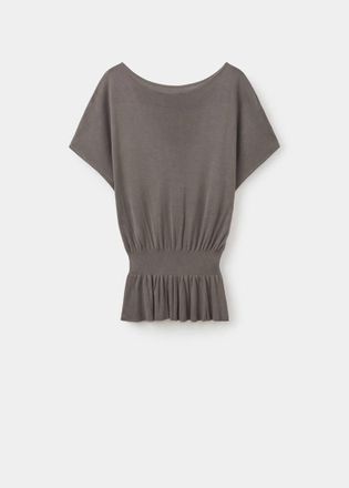 Mango Pull en maille fine fronc&eacute; marron moyen - Femme - XS - MANGO
