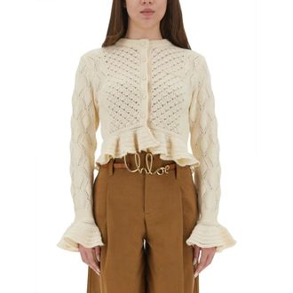 Chlo&eacute; Femme, Pulls, Beige, Taille: 40 FR Cardigan en pointelle