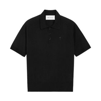 Ami Homme, Tops, Noir, Taille: L Polo Ami De Coeur en Laine &agrave; Manches Courtes