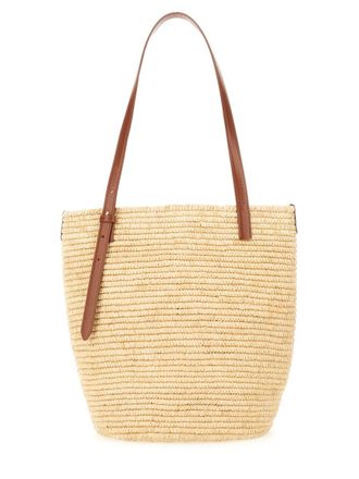 Paco Rabanne Womens Beige Tote Bag Raphia Leather Brass Handbags Hand