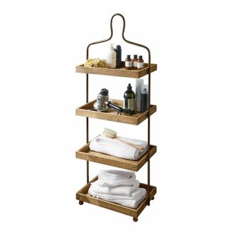Loberon Etagere Lasse, Vierst&ouml;ckig, zur Pr&auml;sentation & Organisation, Sch&ouml;ne Maserung, Gedrechselte F&uuml;&szlig;e, Wohn-Accessoire, Organizer, Mangoholz, Eisen, braun/s