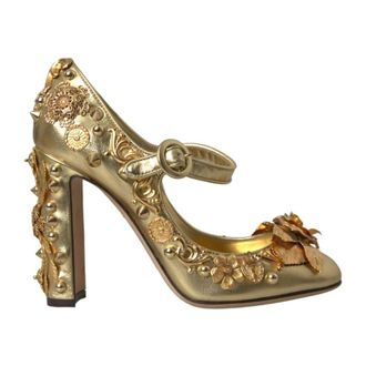 Dolce & Gabbana Goldene Blumen Leder Mary Janes Pumps - - Shoes - Damen - Gelb - 36 EU
